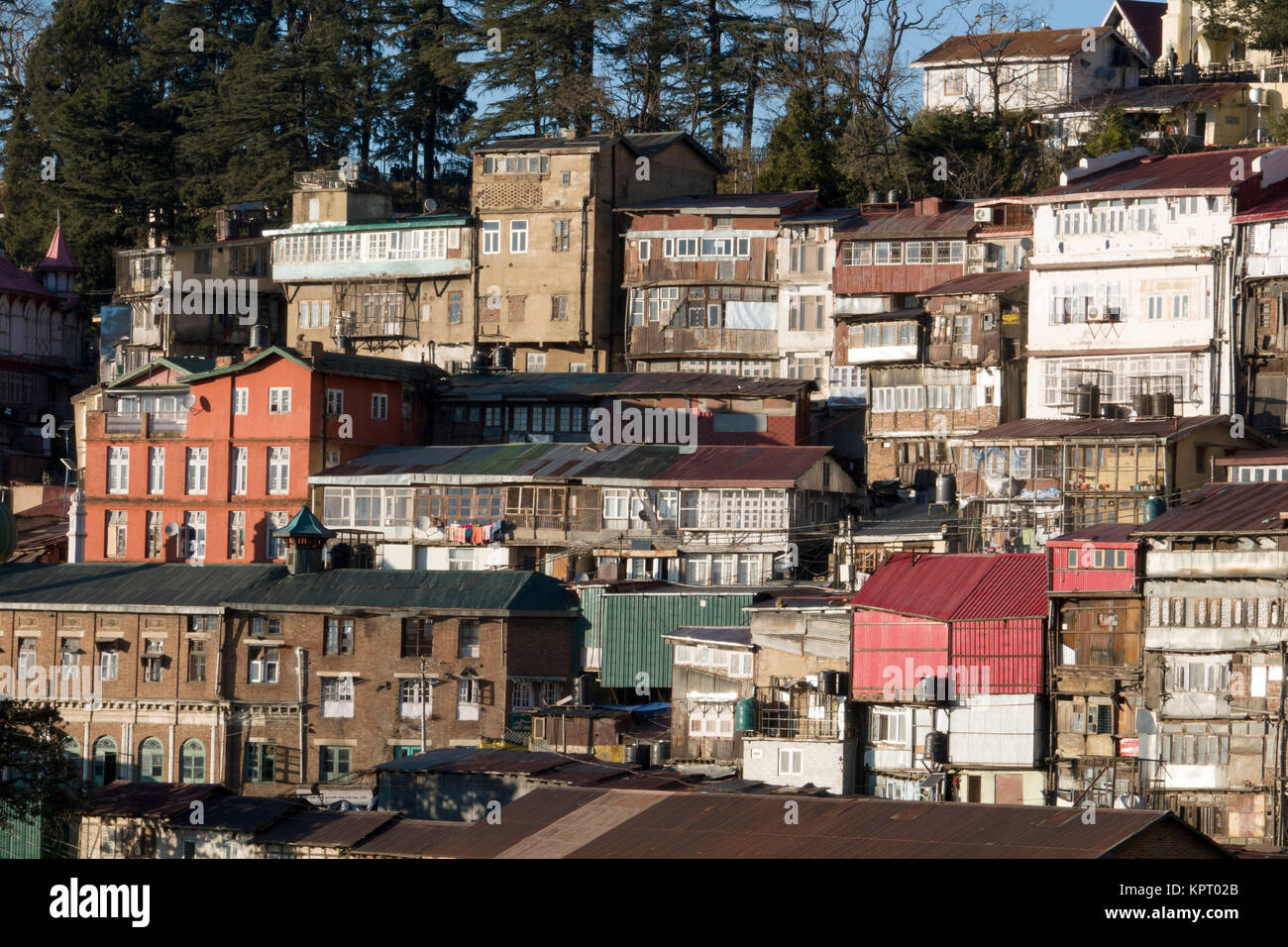 Old tiered buildings on hillside in Shimla, India Stock Photo - Alamy