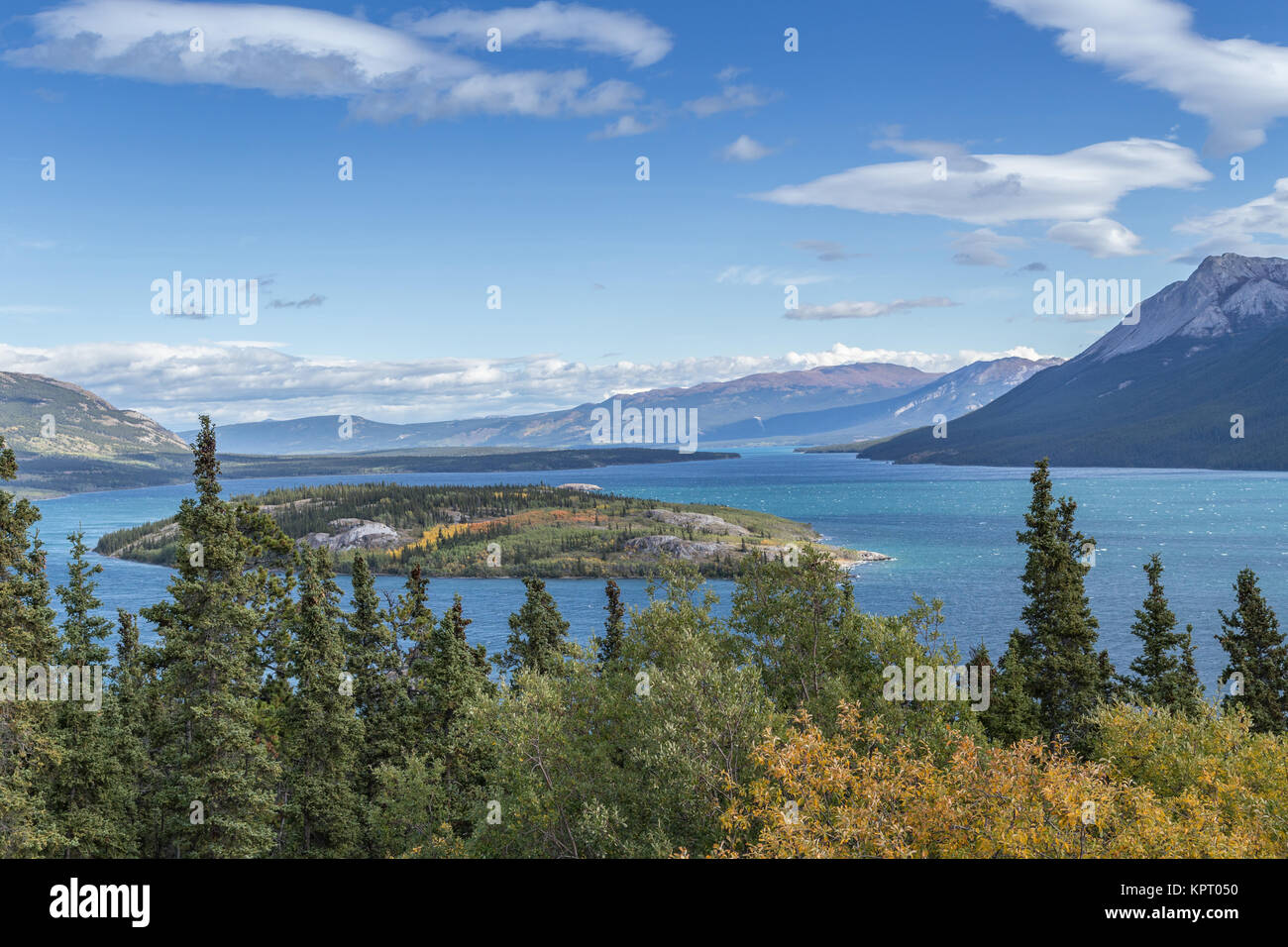 Bove Island in Tagish lake is near Carcross, Southern Lakes, Yukon ...