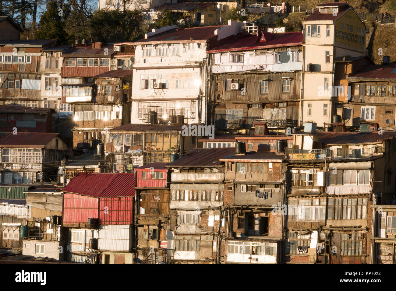 Old tiered buildings on hillside in Shimla, India Stock Photo - Alamy