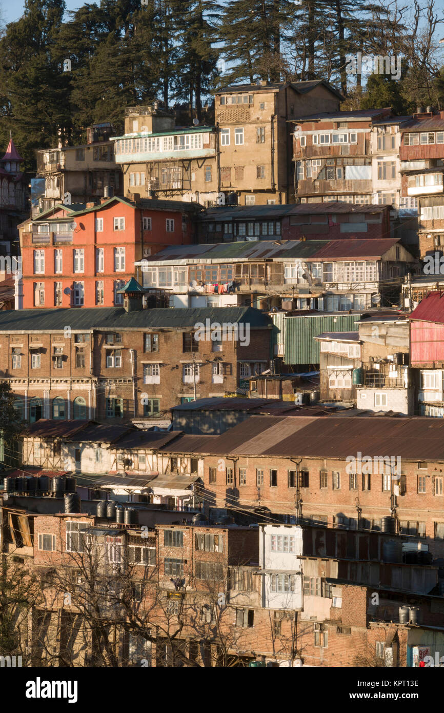 Old tiered buildings on hillside in Shimla, India Stock Photo - Alamy