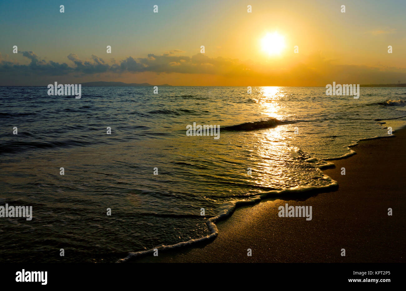Sea wave on the beach at sunset time.Beach Landscape Stock Photo - Alamy