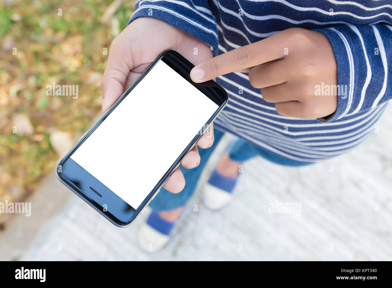 closeup woman hand using phone on street outdoor lifestyle Stock Photo ...