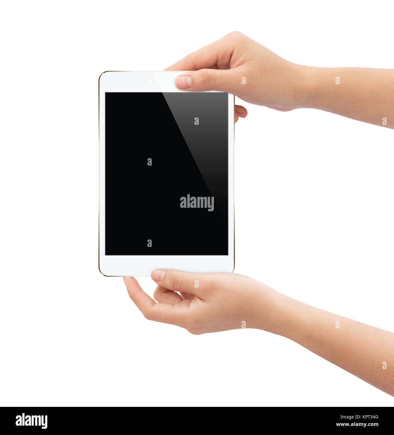 hand holding white tablet isolated on white clipping path inside easy ...