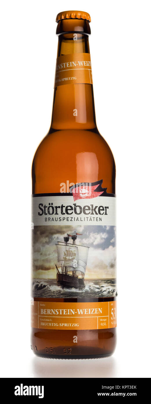 Bottle of Stortebeker Bernstein Weizen wheat beer isolated on a white ...
