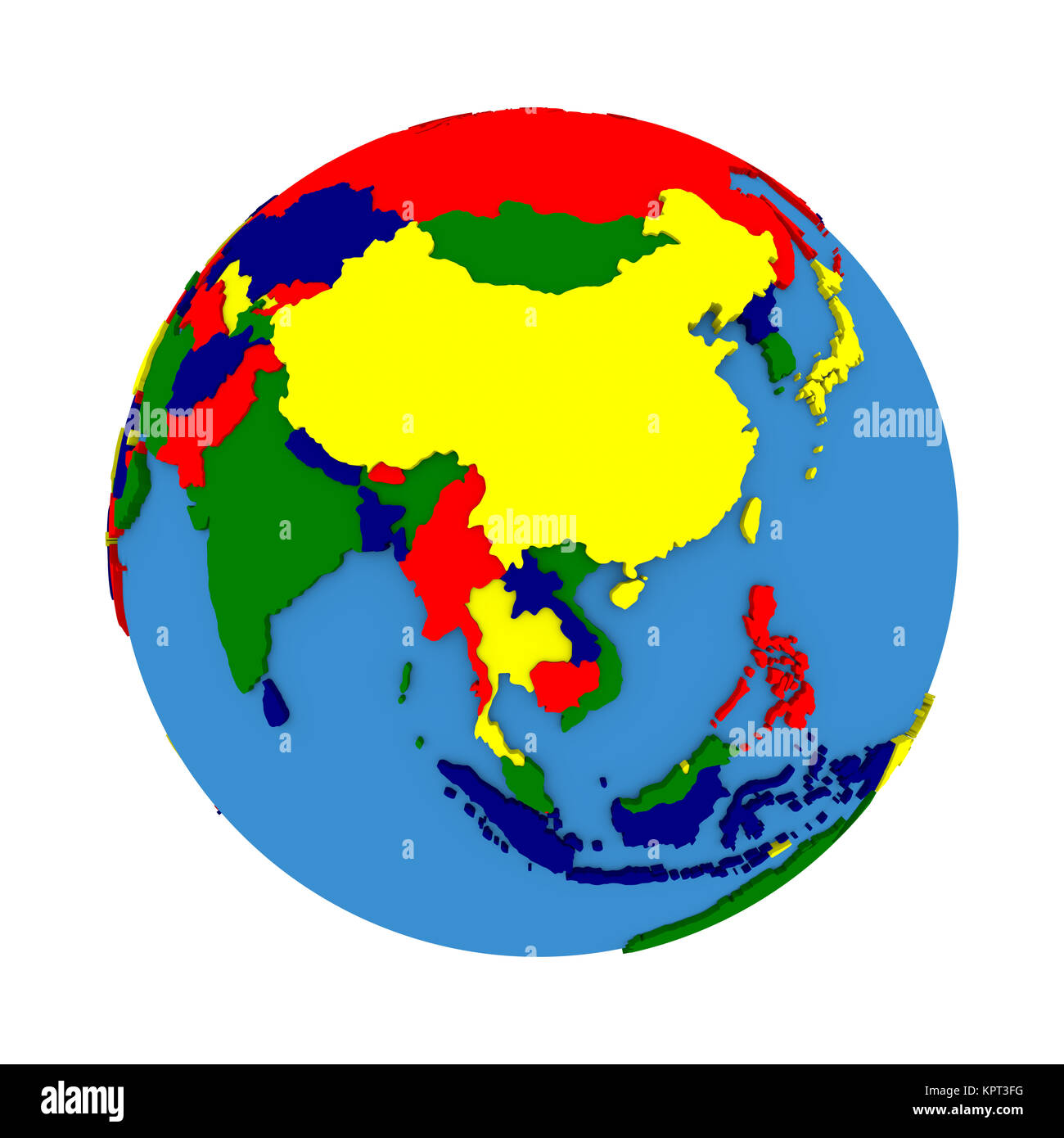 Asia on political 3D model of Earth with embossed continents and ...