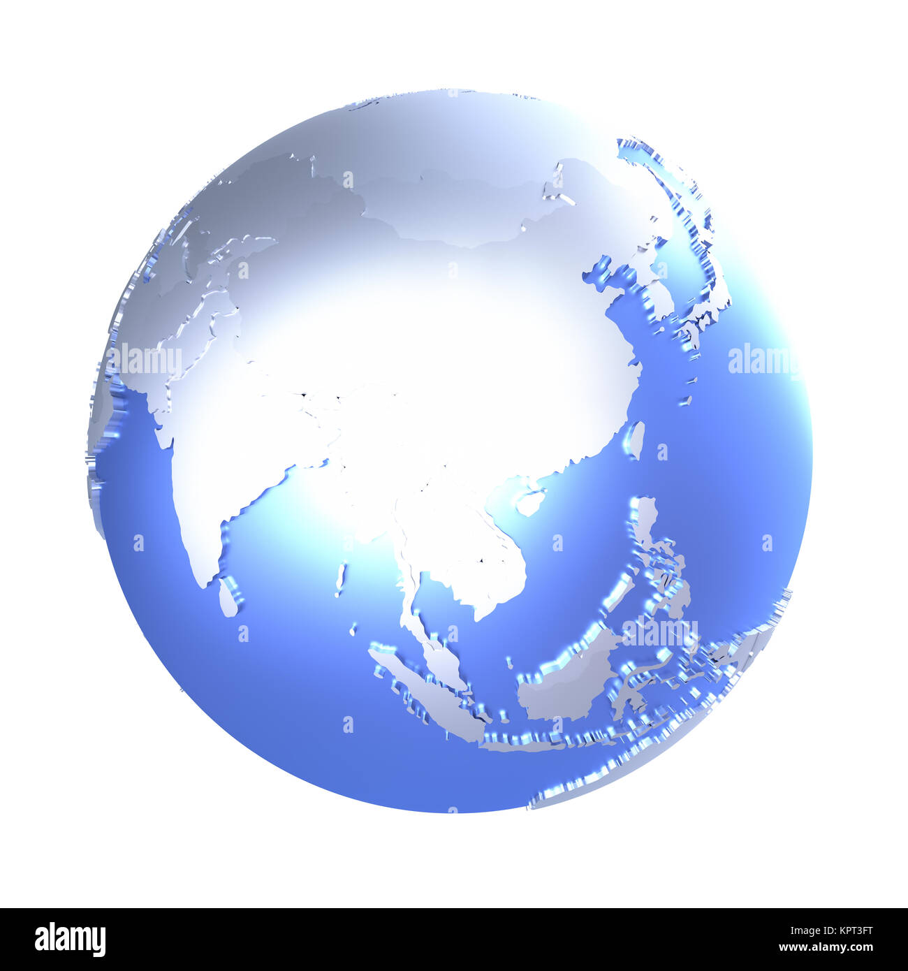 Southeast Asia on bright metallic model of planet Earth with blue ocean ...