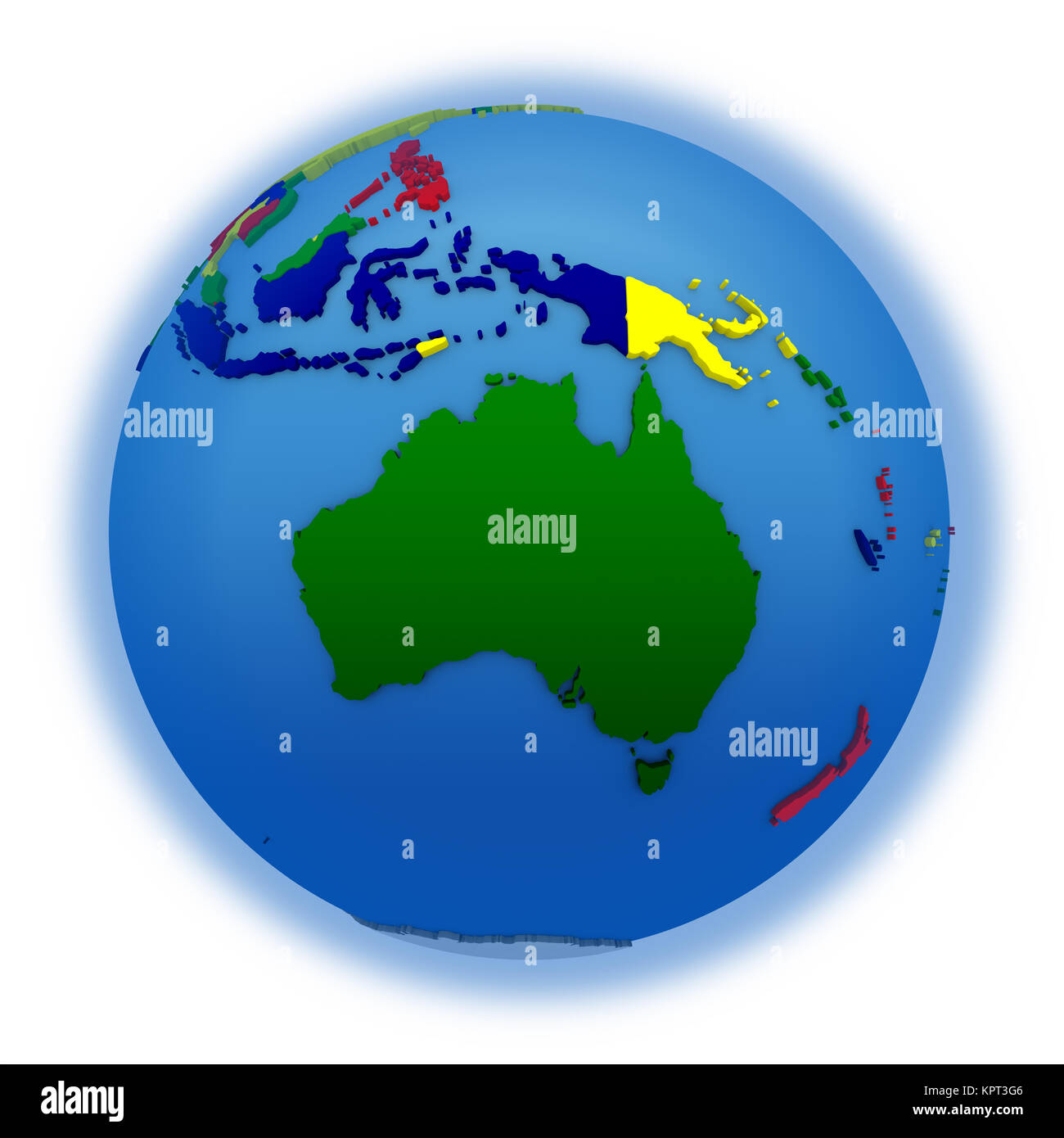 Australia on political 3D model of Earth with embossed continents and ...