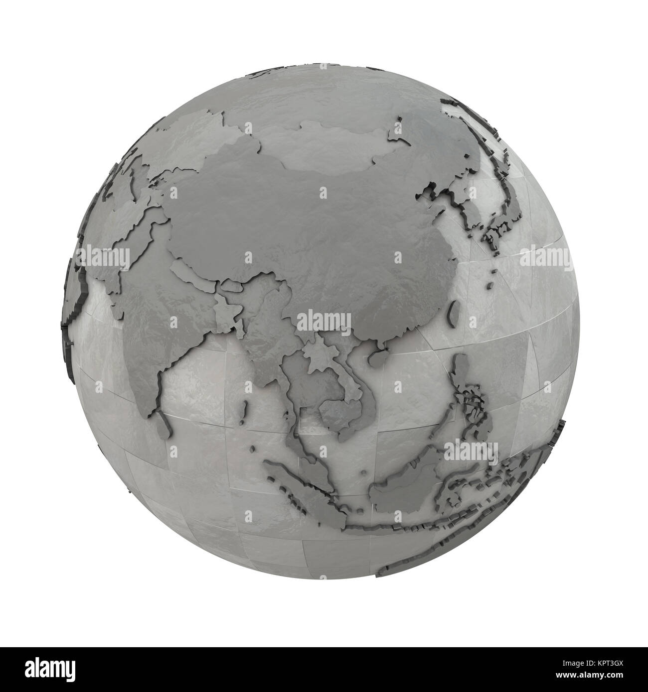 Southeast Asia on 3D model of metallic planet Earth made of steel ...