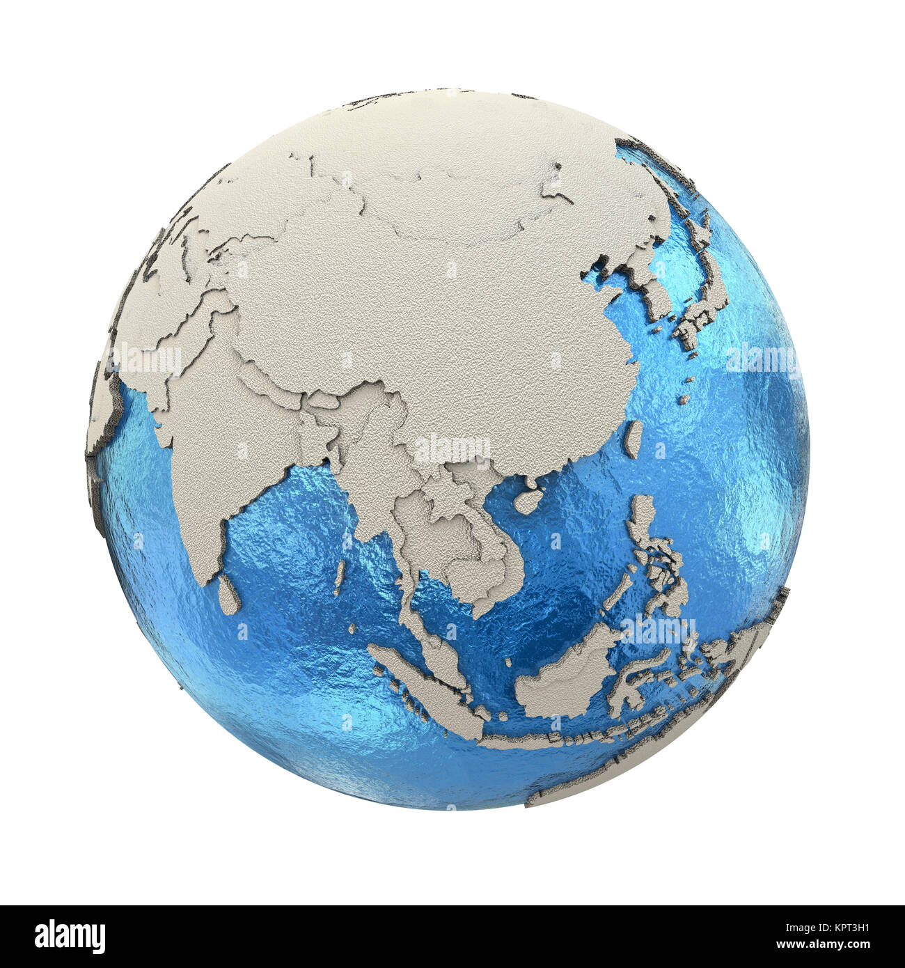 Southeast Asia on 3D model of blue Earth with embossed countries and ...