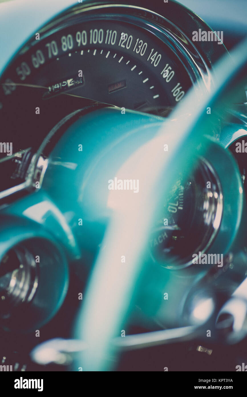 Color image of the dashboard of a retro car Stock Photo - Alamy