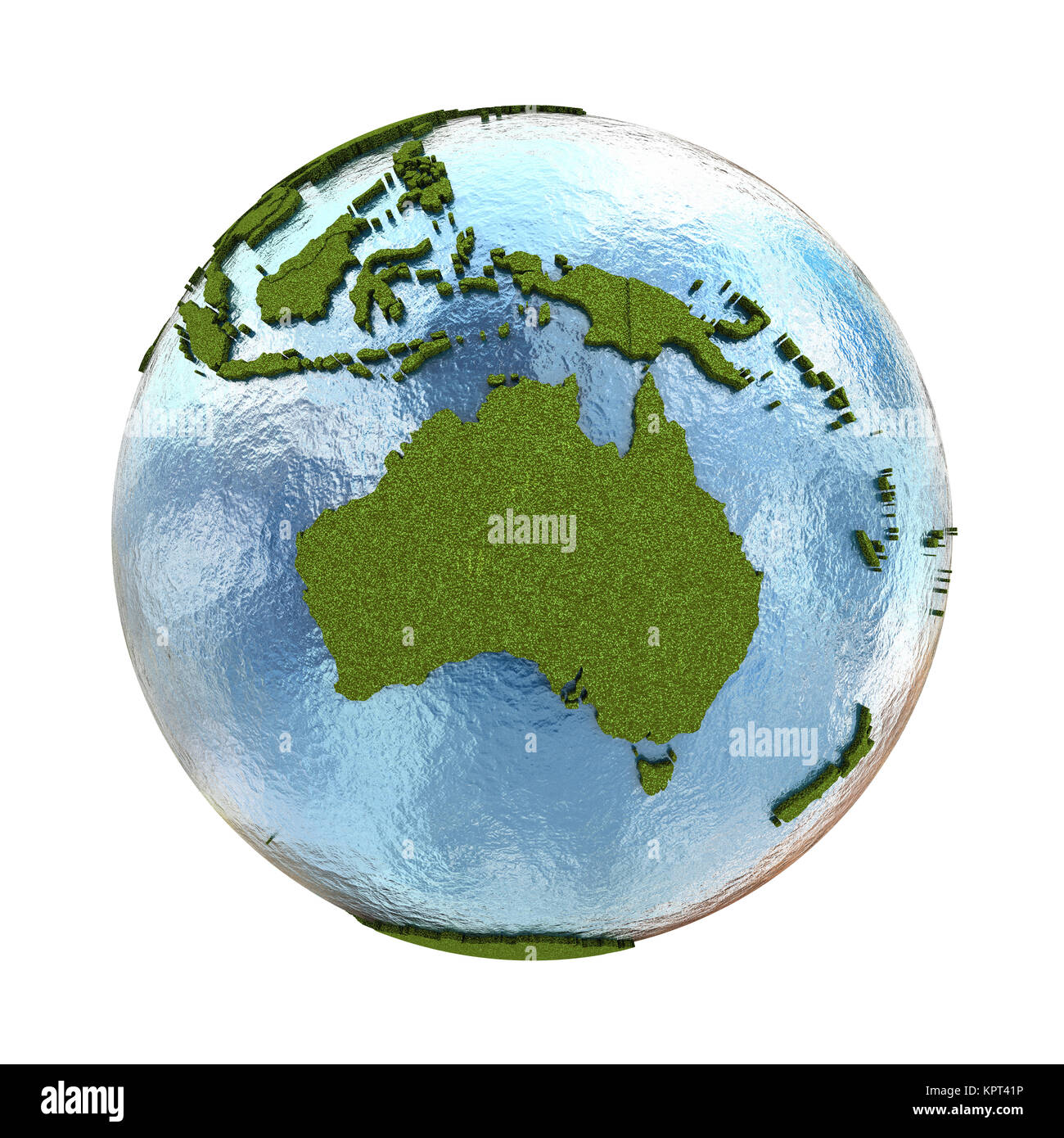 Australia on 3D model of planet Earth with grassy continents with ...