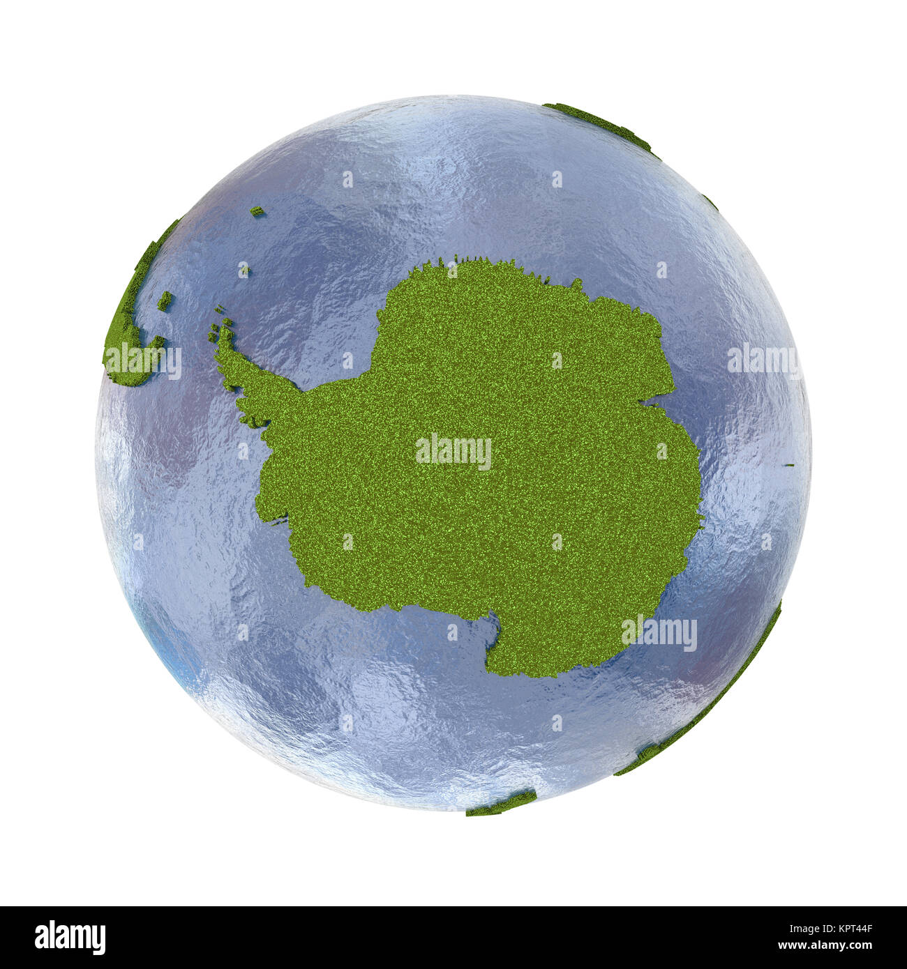 Antarctica on 3D model of planet Earth with grassy continents with ...