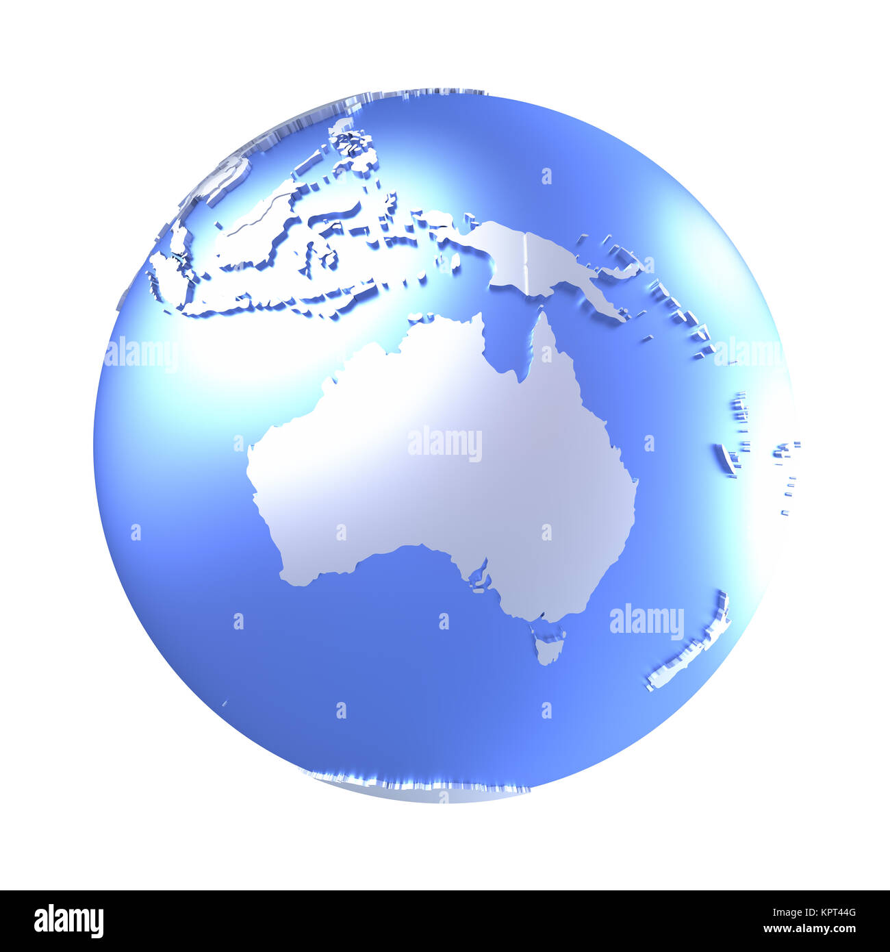 Australia on bright metallic model of planet Earth with blue ocean and ...