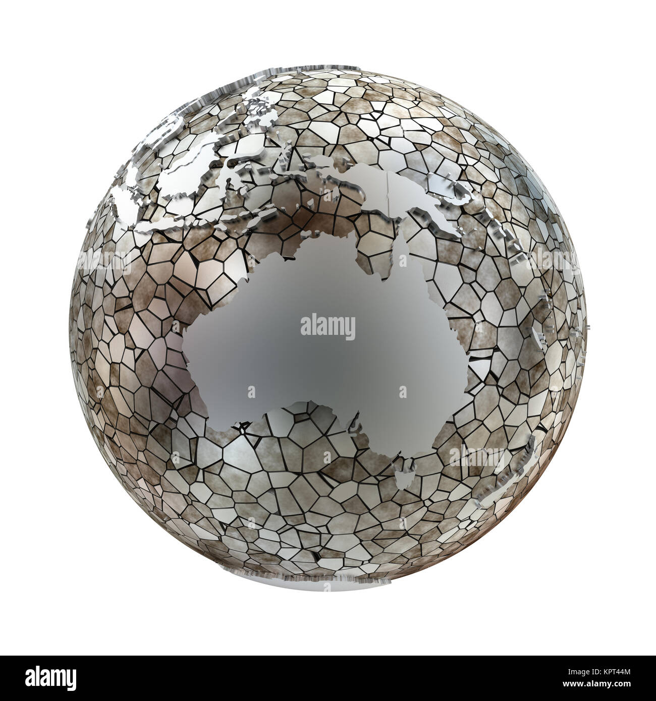Australia on metallic model of planet Earth. Shiny steel continents ...