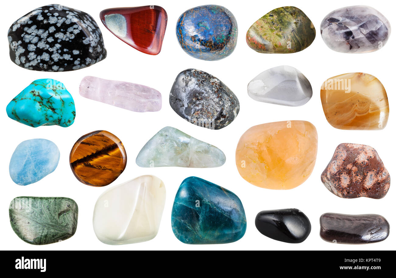 set of various polished natural mineral stones and gemstones - howlite ...