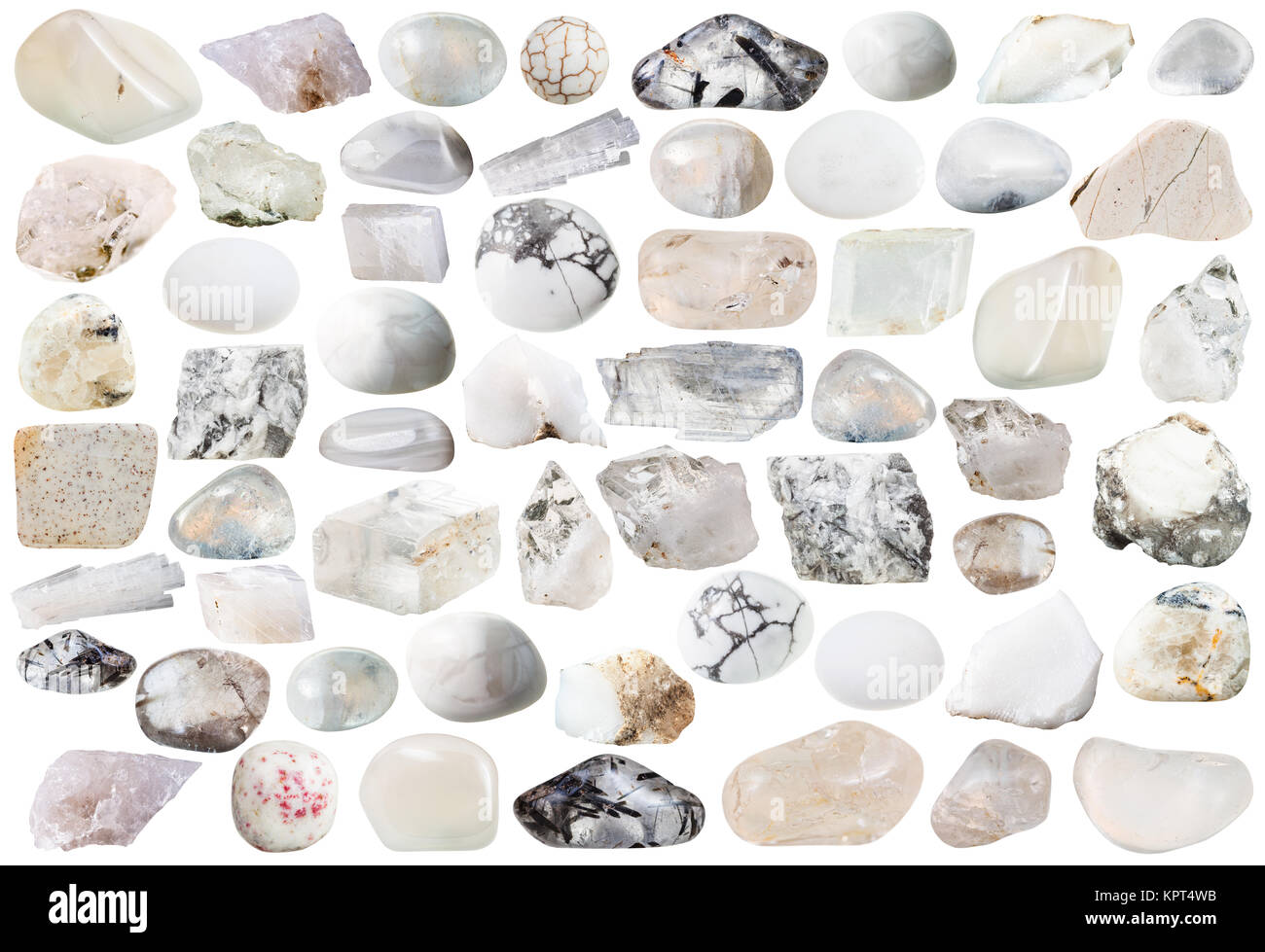 set of white and transparent natural mineral stones and gemstones ...