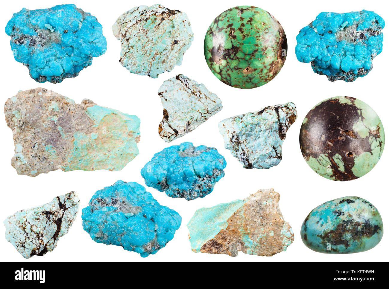 set of various turquoise natural mineral stones and gemstones isolated ...