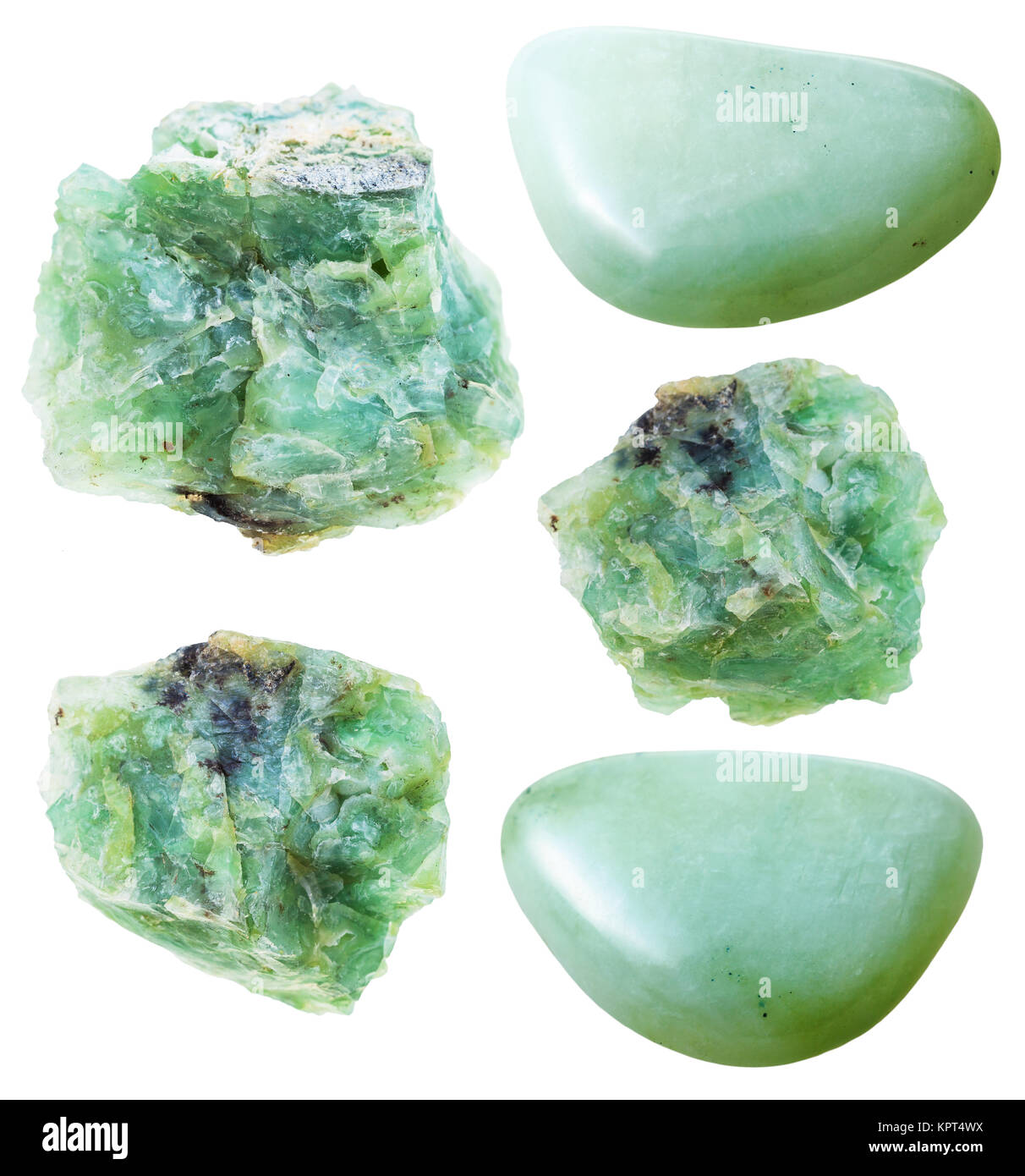 set of green opal natural mineral stones and gemstones isolated on ...