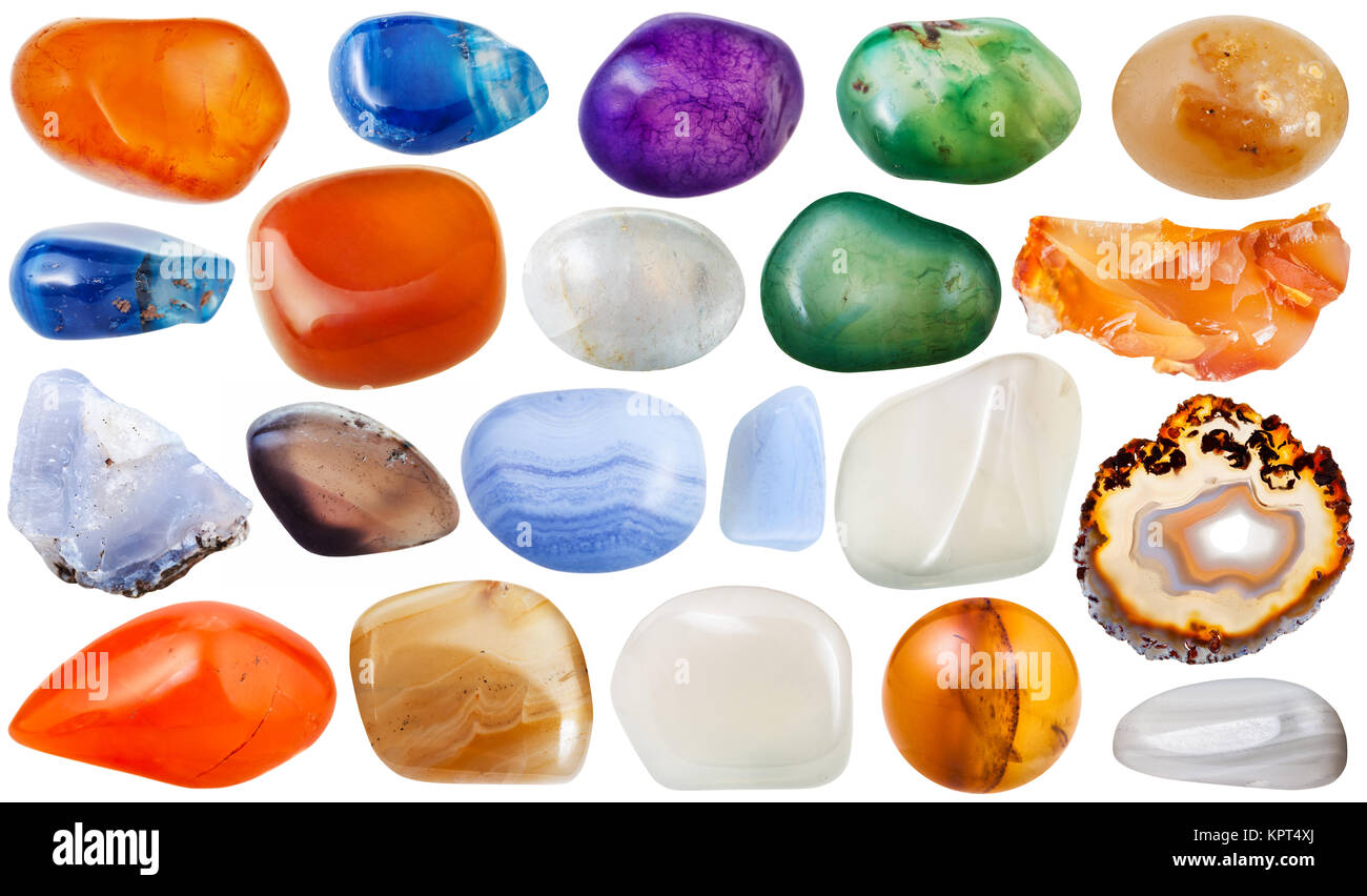 set of various transparent agate natural mineral stones and gemstones ...