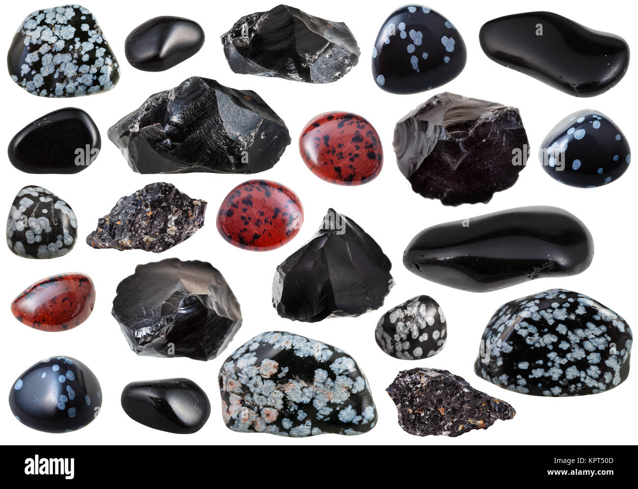 set of various obsidian natural mineral stones and gemstones isolated ...