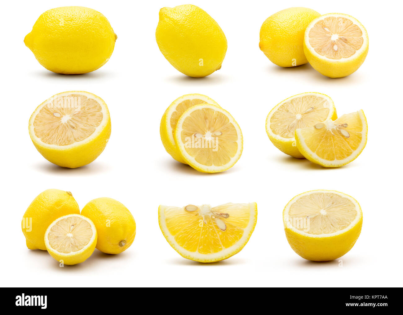 A Set of Fresh Yellow Lemon Isolated on White background in Full Depth ...