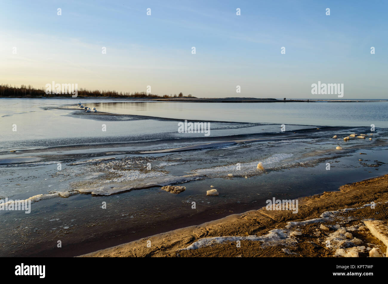 frozen beach in cold winters day with colorful sky and ice Stock Photo ...