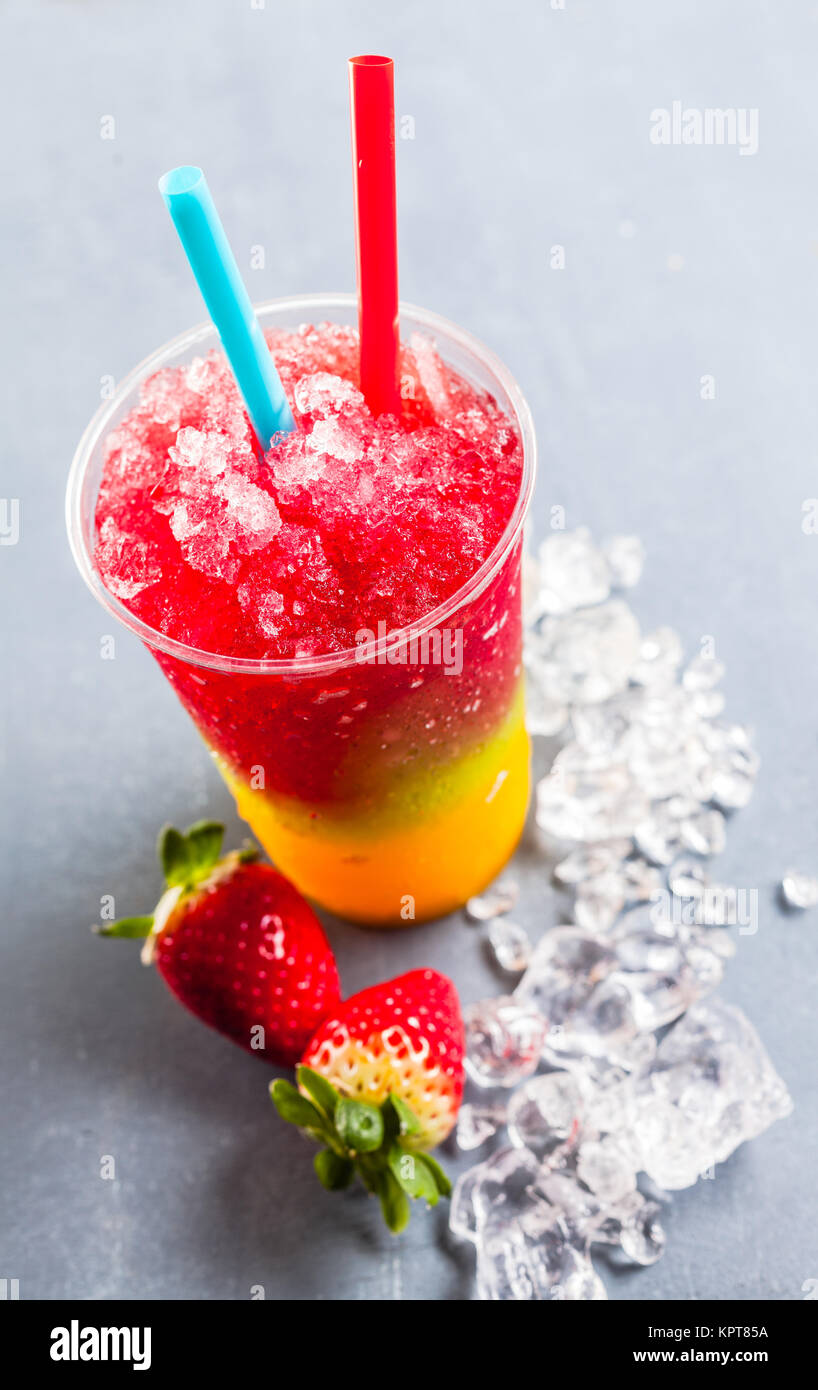 High Angle View of Colorful Rainbow Layered Frozen Fruit Slush Granita ...