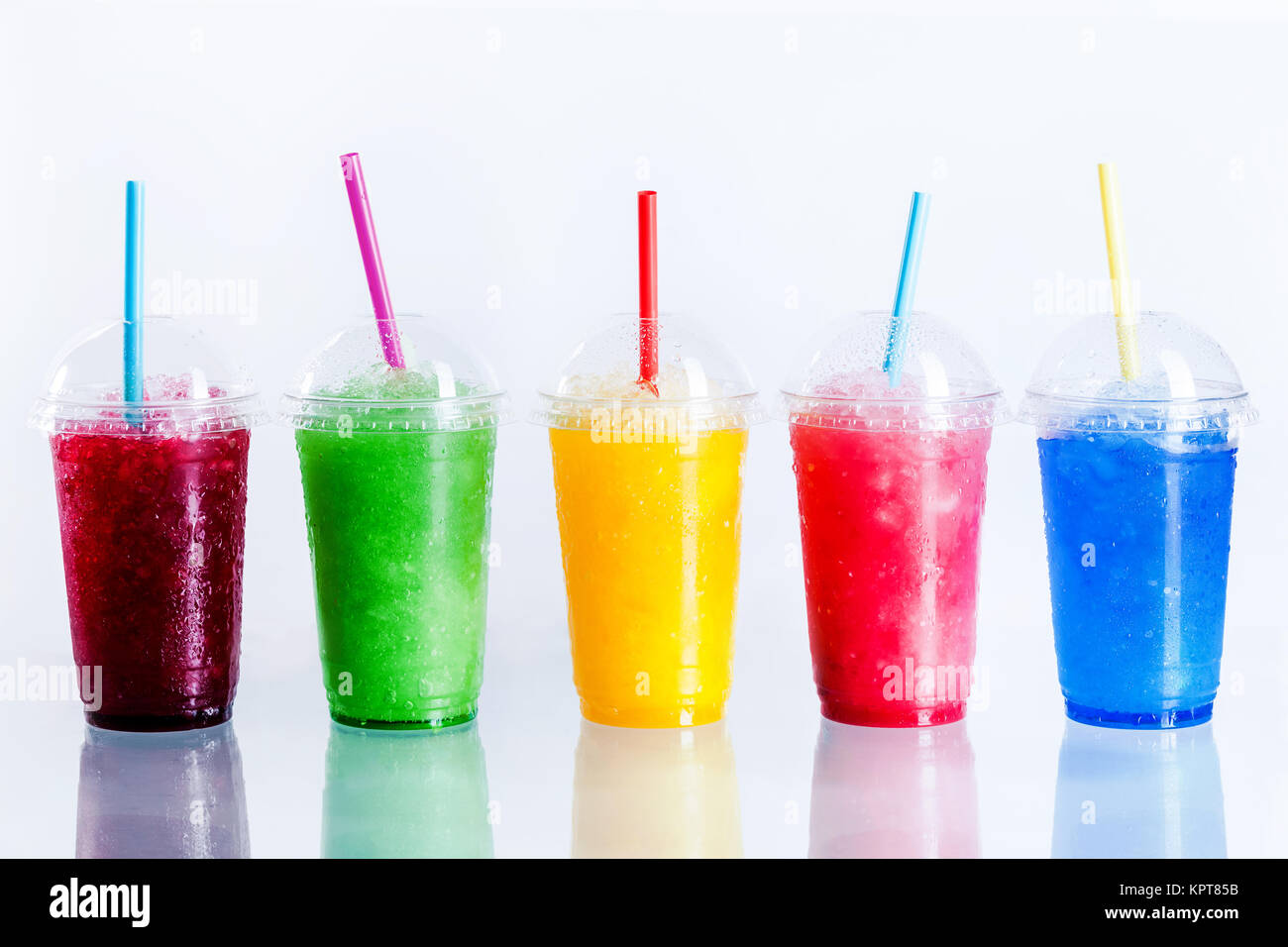 Panoramic Still Life of Colorful Frozen Fruit Slush Granita Drinks in ...