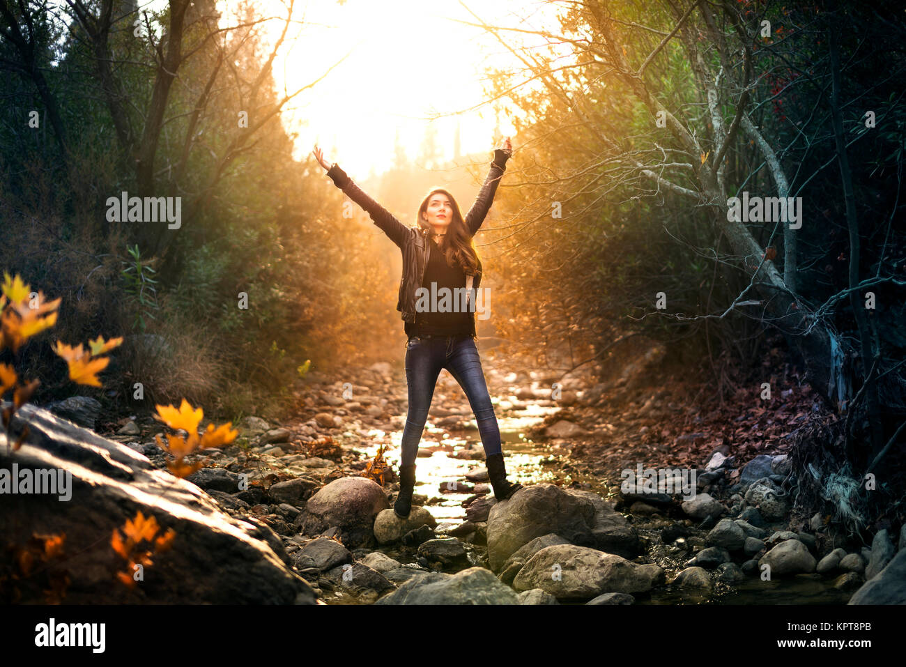 Portrait of a brunette woman in fall season Stock Photo - Alamy