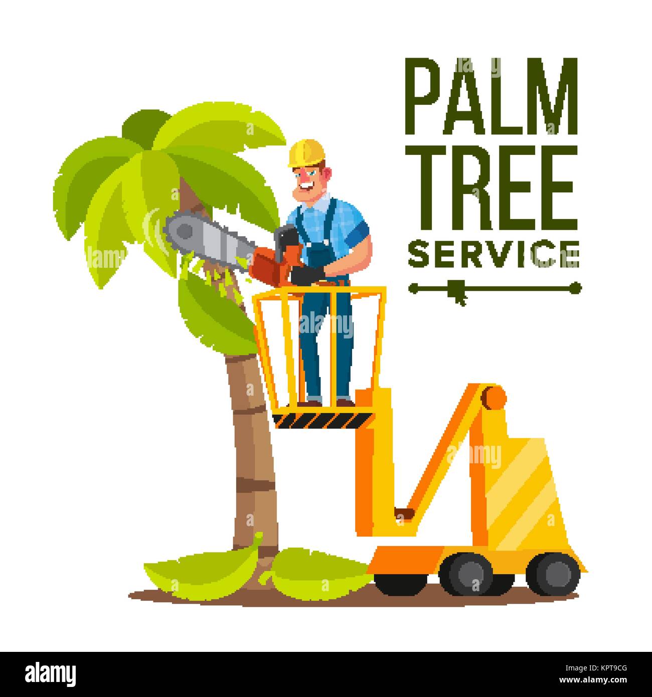 Palm Tree Care Vector. Trimming Tree Or Removal To Tree Pruning ...