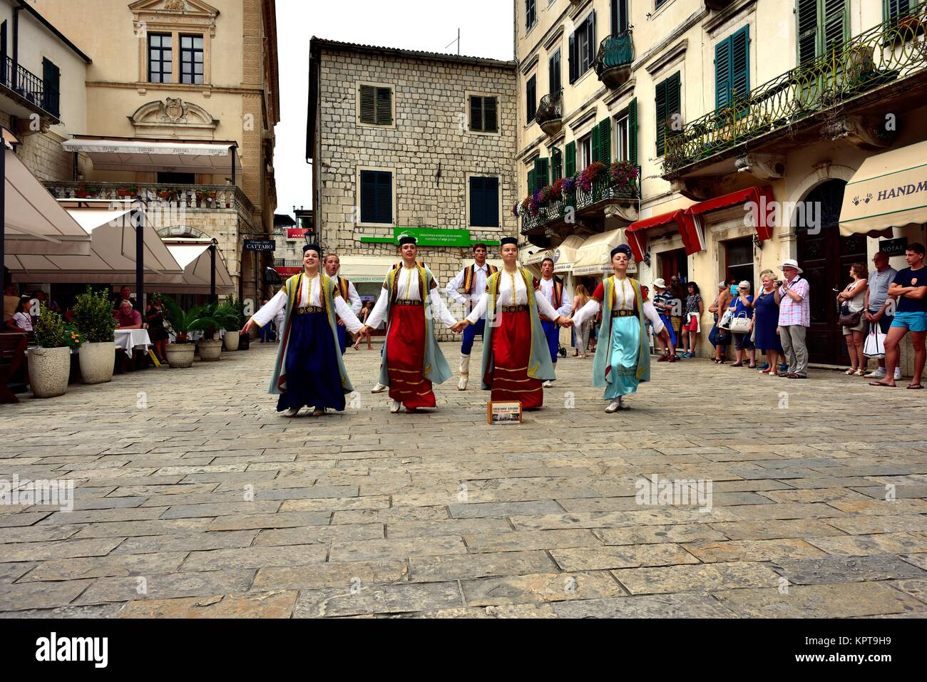 Traditional folk dancers in the town of Kotor, Montenegro in September ...