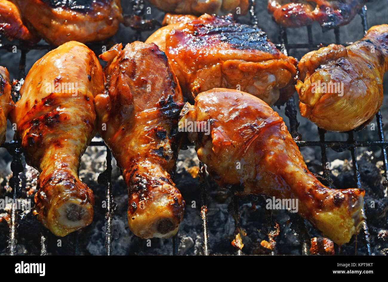 Barbecue chicken meat on grill Stock Photo - Alamy