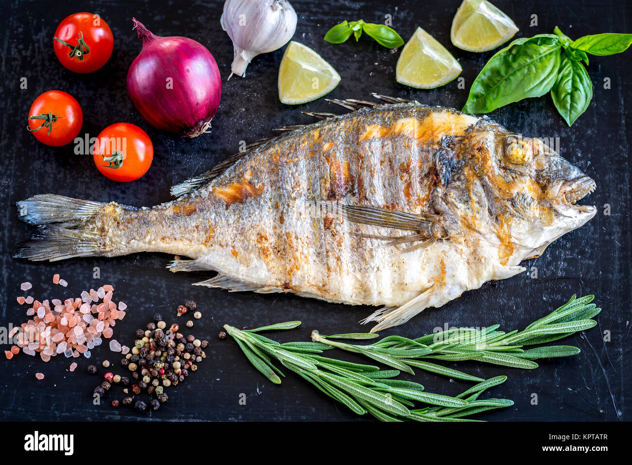 Grilled dorada fish Stock Photo - Alamy