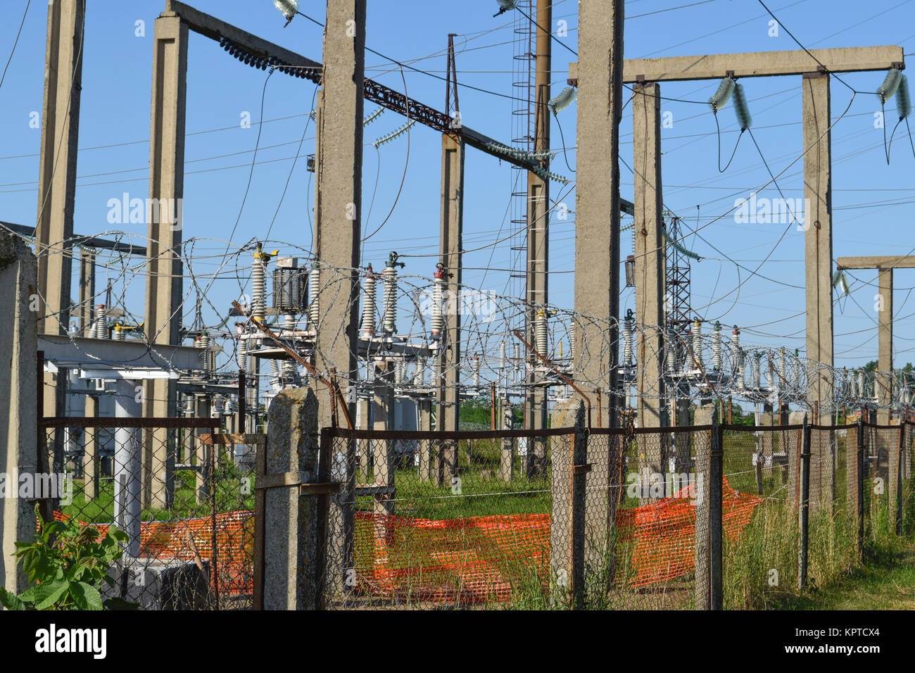 Power substation. Small distributive power substation in the settlement ...