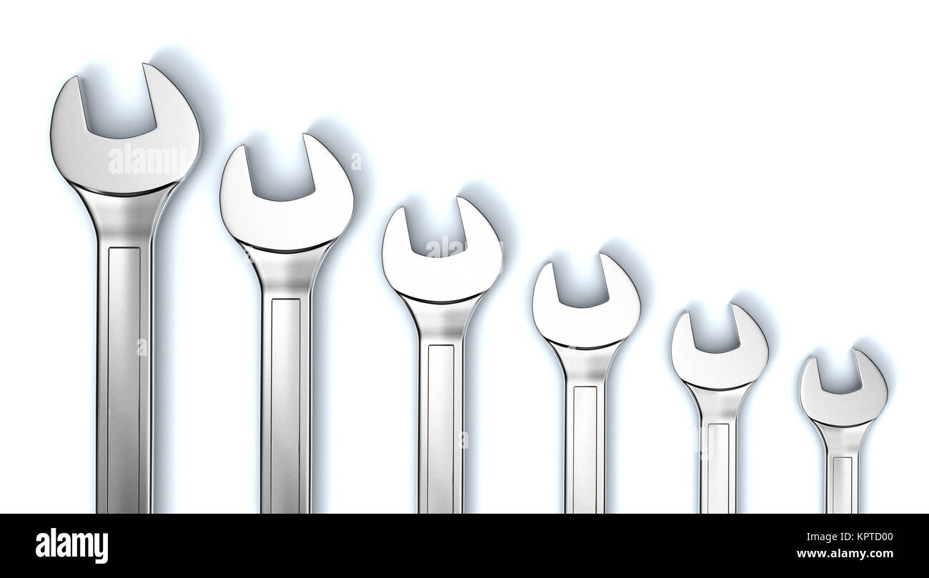top view of a set of wrenches on white background (3d render Stock ...
