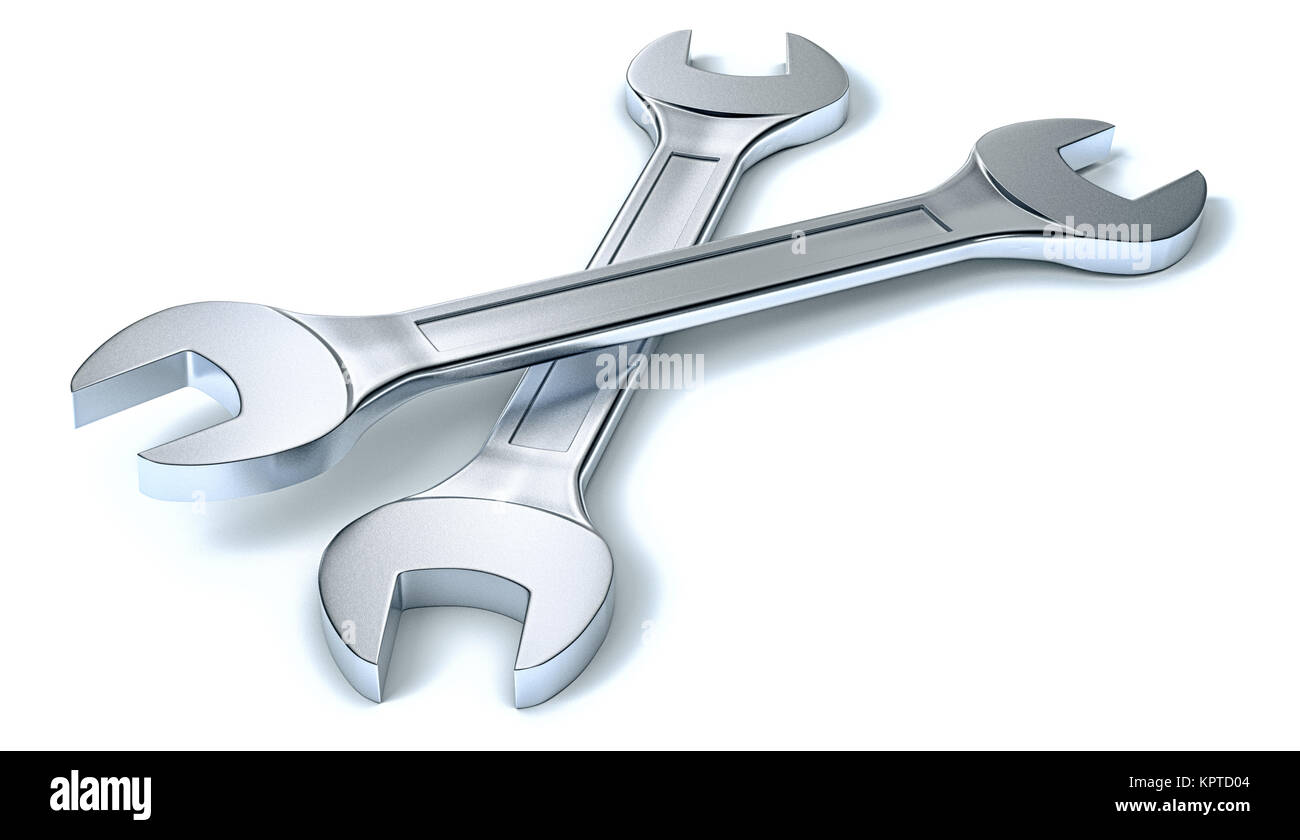 top view of a couple of wrenches on white background (3d render Stock ...