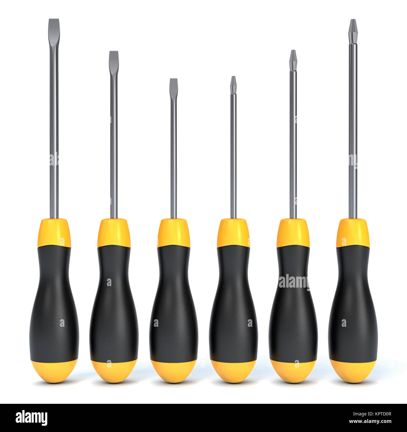 front view of a set of screwdrivers on white background (3d render ...