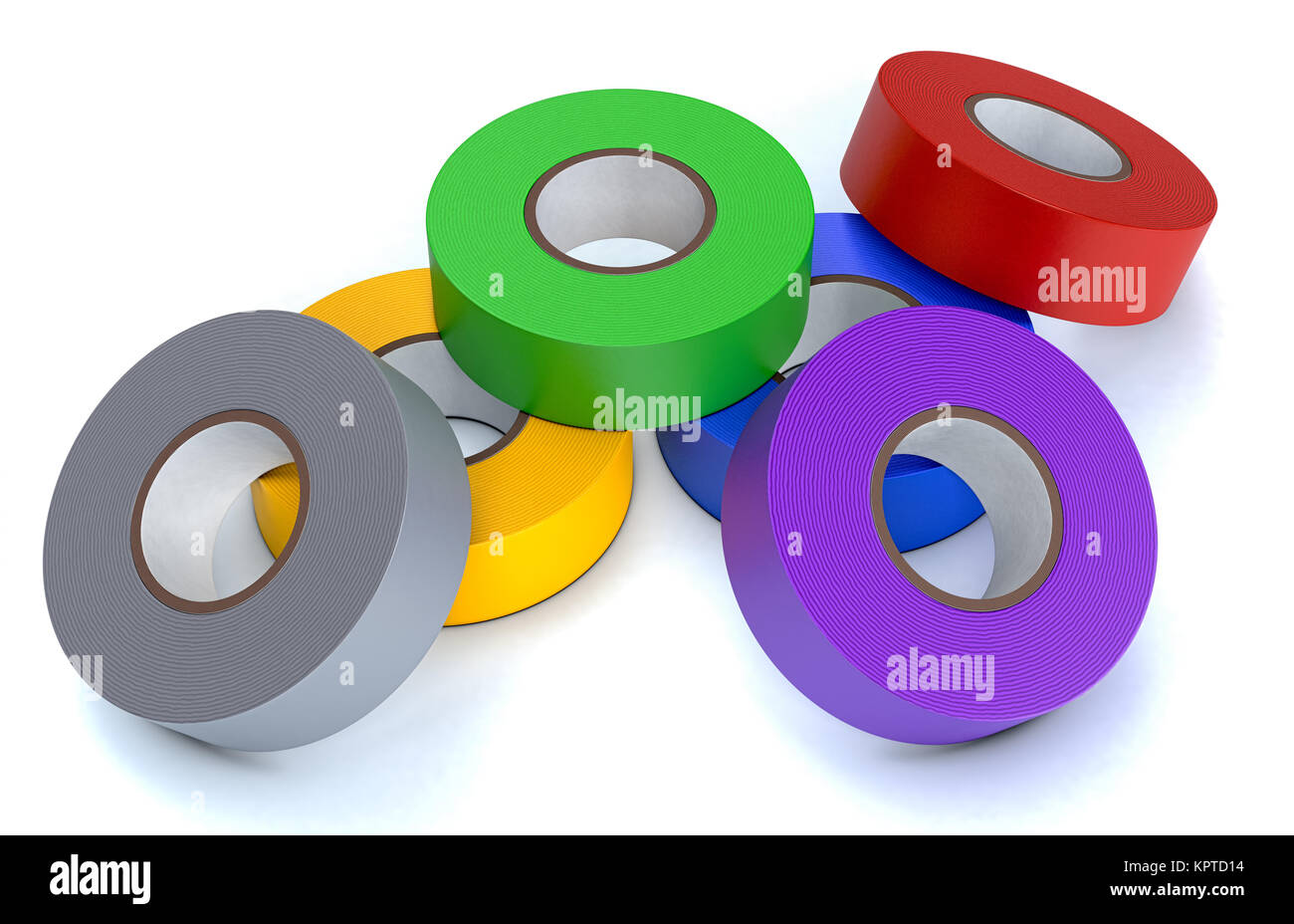 one stack of colorful insulating adhesive tapes on white background (3d ...