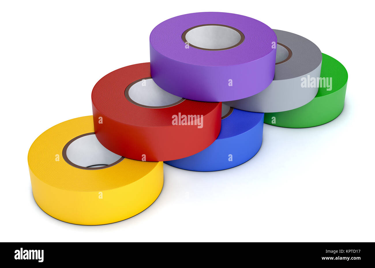 one stack of colorful insulating adhesive tapes on white background (3d ...