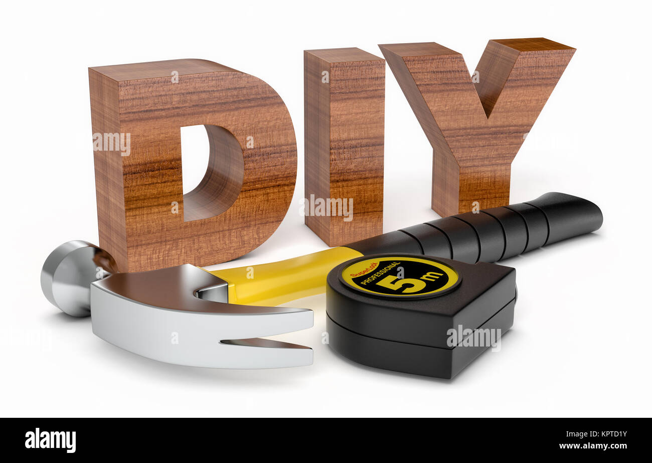 work tools and the word: diy, on white background (3d render Stock ...