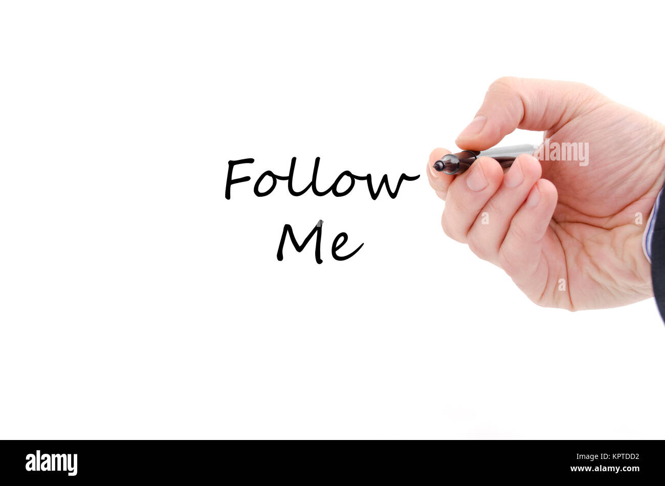 Follow me text concept isolated over white background Stock Photo - Alamy