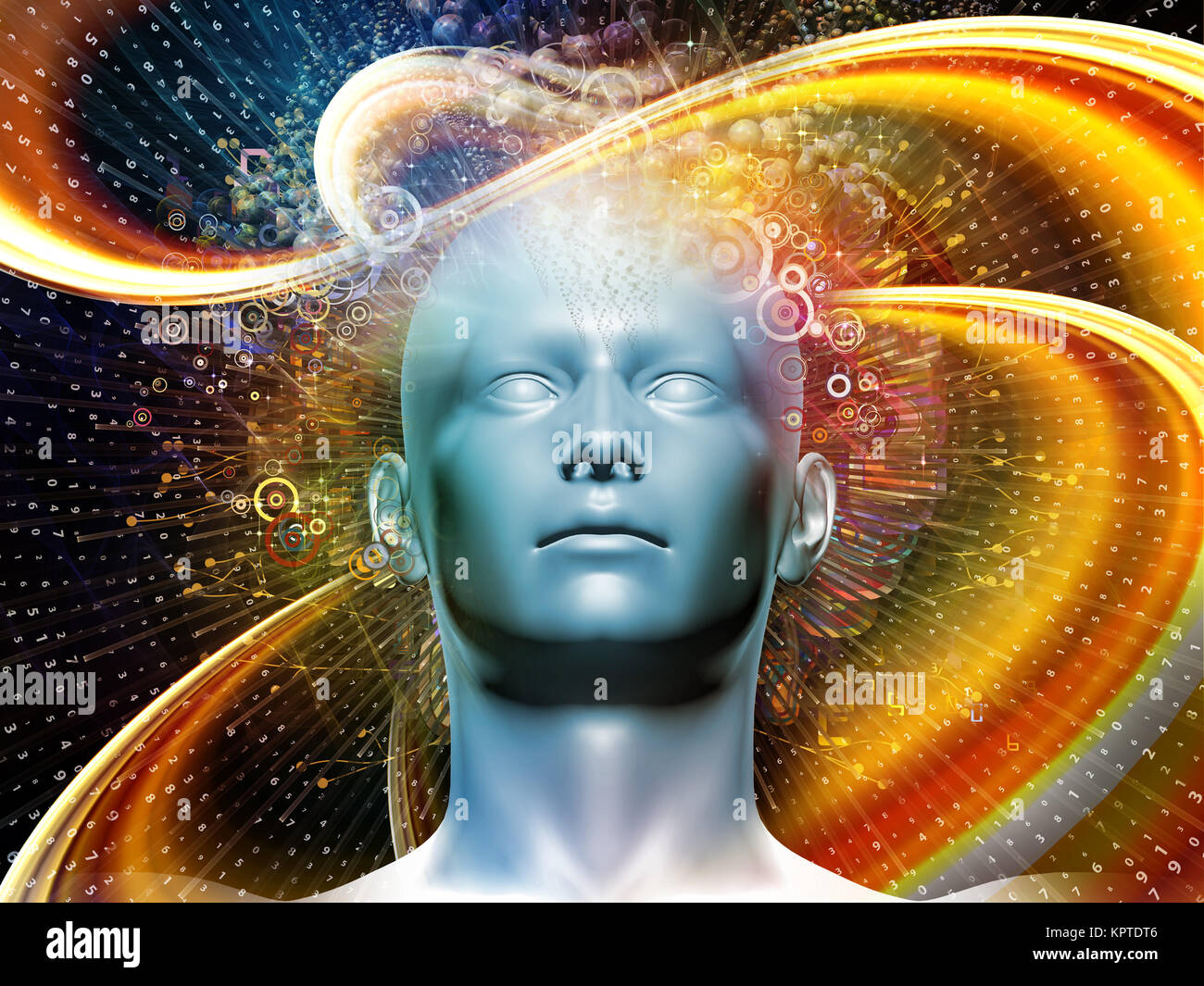 Man of Science series. Design composed of human head, numbers and ...