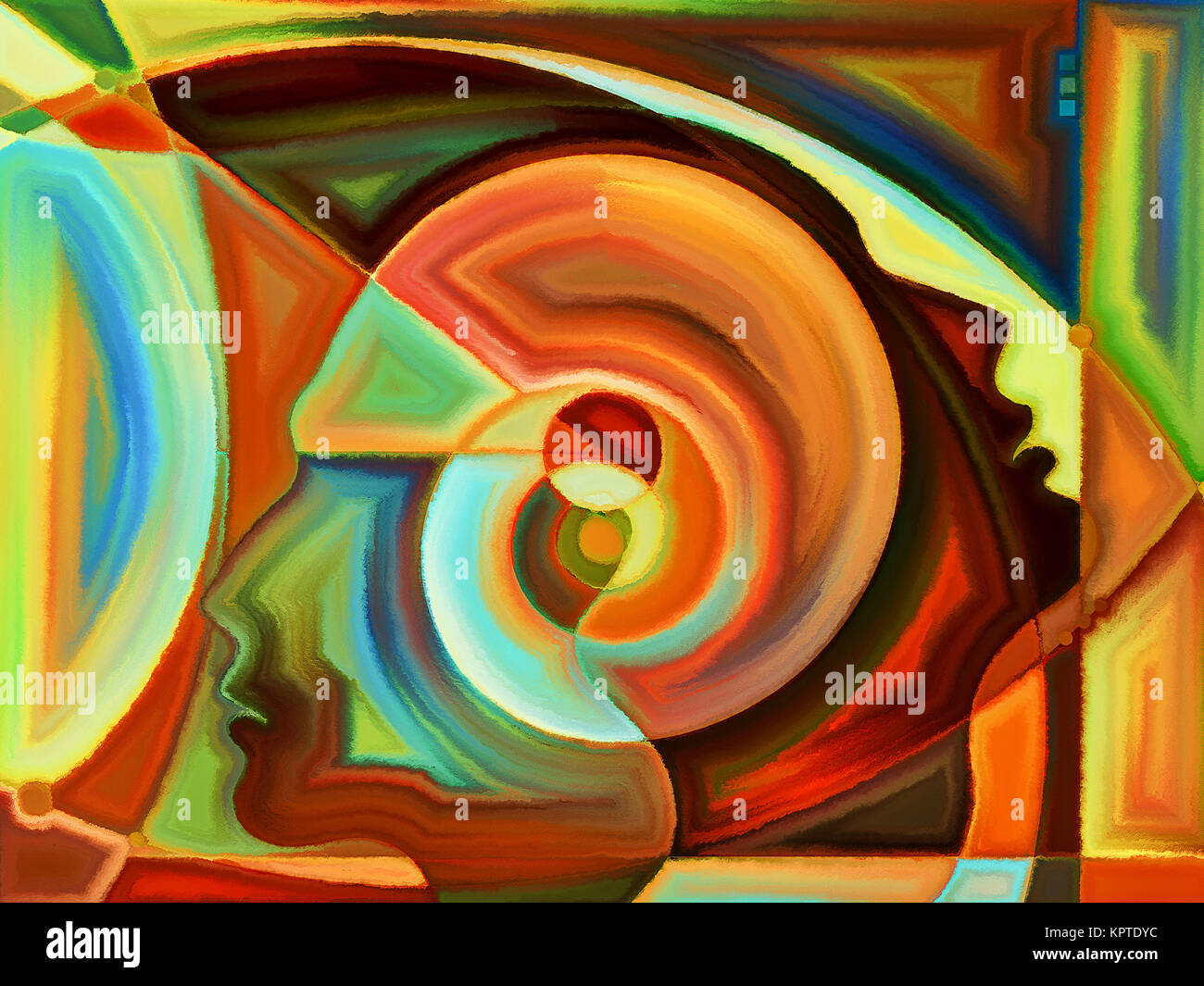 Thinking Divided series. Arrangement of human profiles and stained ...
