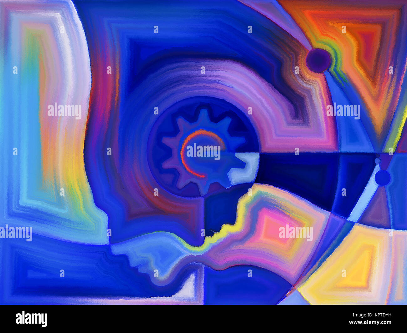 Thinking Divided series. Abstract design made of human profiles and ...