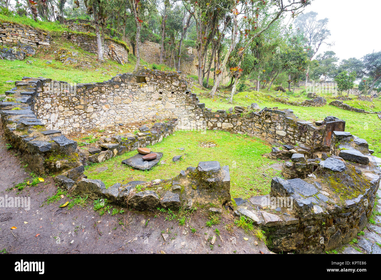 Circular ruins of a house in the ancient ruins of Kuelap, Peru Stock ...
