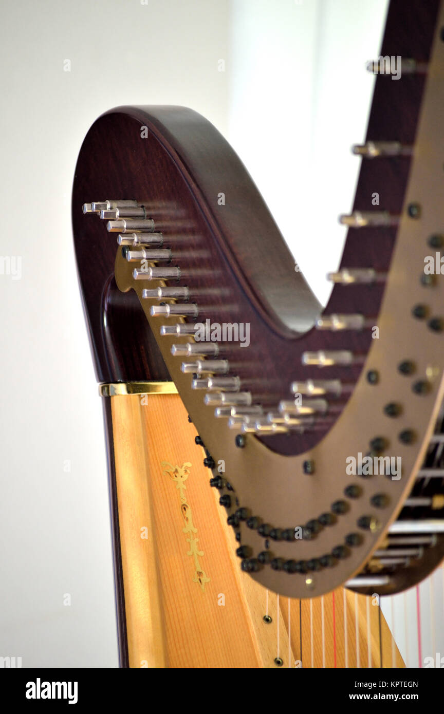 Closeup of the mechanisms of a concert grand pedal harp Stock Photo - Alamy