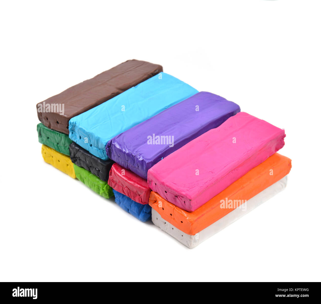 colorful modeling clay or plasticine for children on white background ...