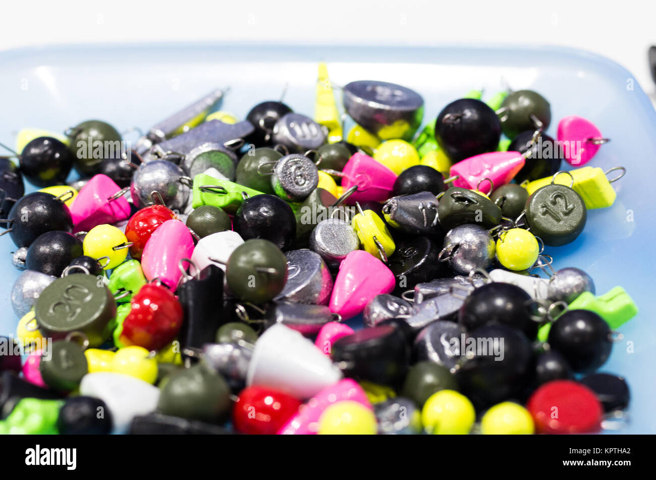 A variety of accessories for fishing. Fishing goods Stock Photo - Alamy