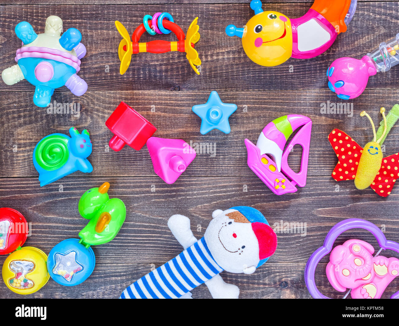 top view or flat lay on colorful toys Stock Photo - Alamy