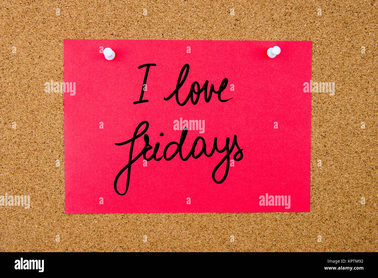 Red paper note with handwritten text on cork board Stock Photo - Alamy